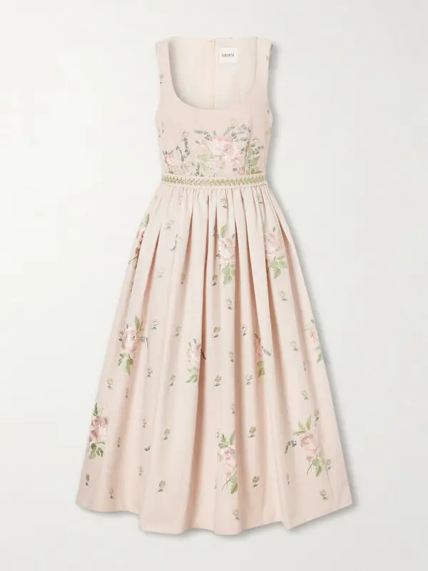 Erdem Floral-embroidered Cotton-faille Midi Dress - Pink
