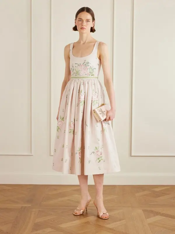 Erdem Floral-embroidered Cotton-faille Midi Dress