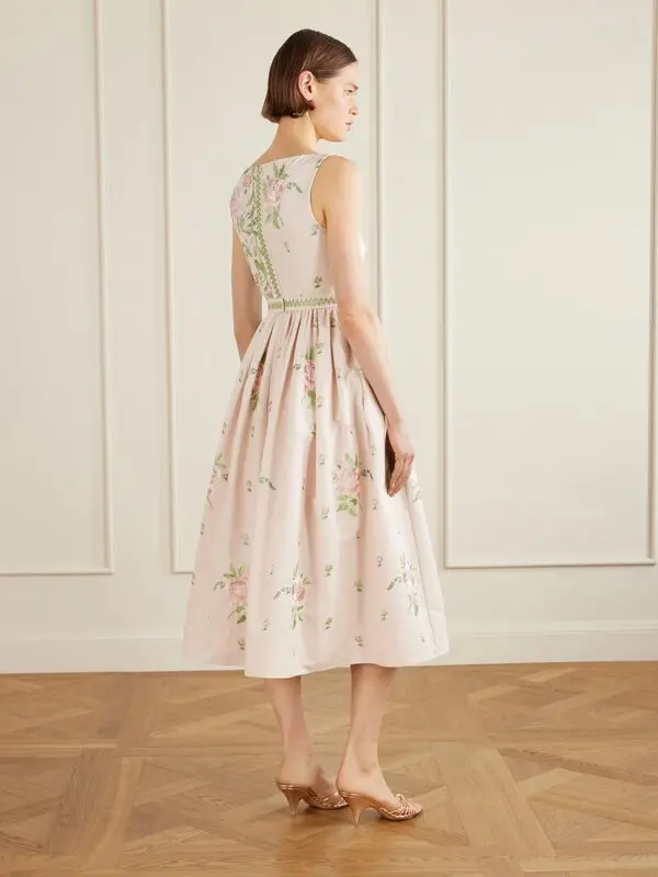 Erdem Floral-embroidered Cotton-faille Midi Dress