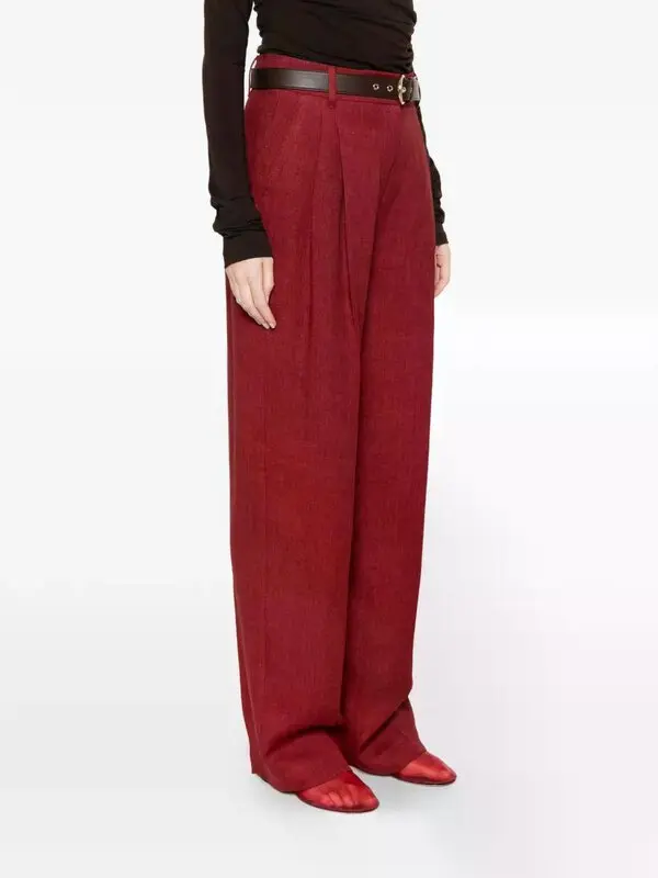 Max Mara Belted Pleated Trousers - Red