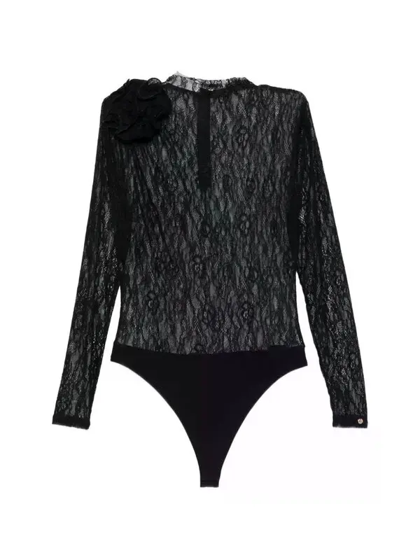 NISSA Lace Floral-appliqué Body - Black