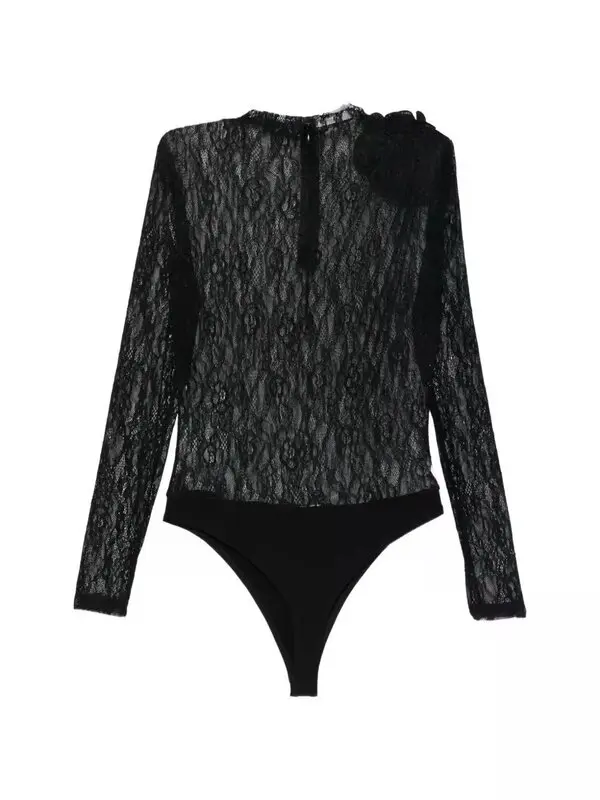 NISSA Lace Floral-appliqué Body - Black