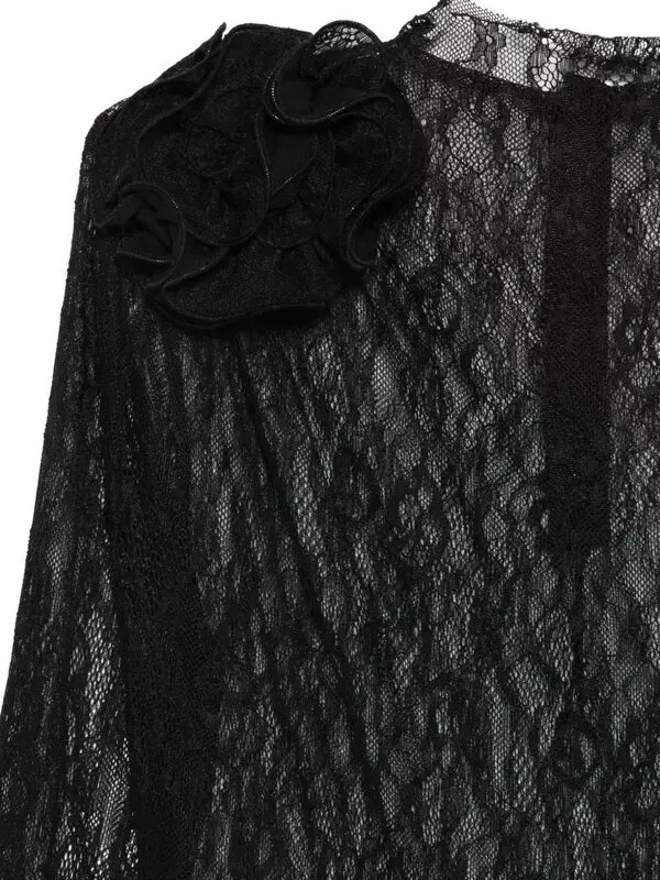 NISSA Lace Floral-appliqué Body - Black