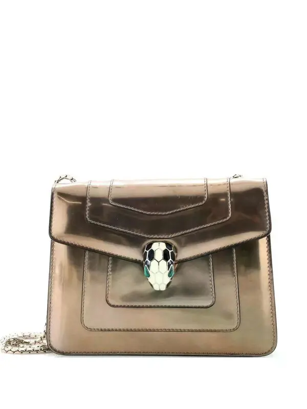 BVLGARI Serpenti Forever Square Metallic Leather Small Shoulder Bag