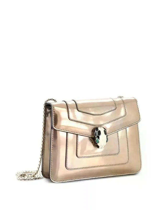 BVLGARI Serpenti Forever Square Metallic Leather Small Shoulder Bag