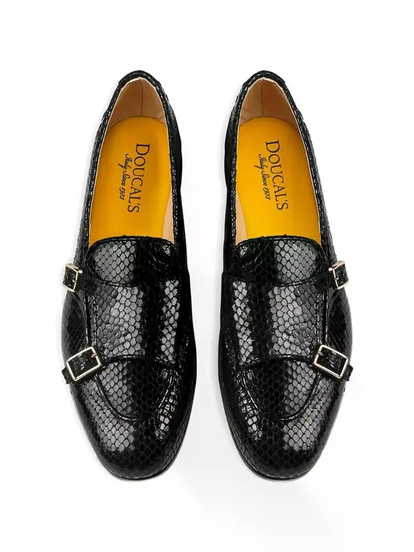 DOUCAL'S Python Print Double-buckle Leather Shoes