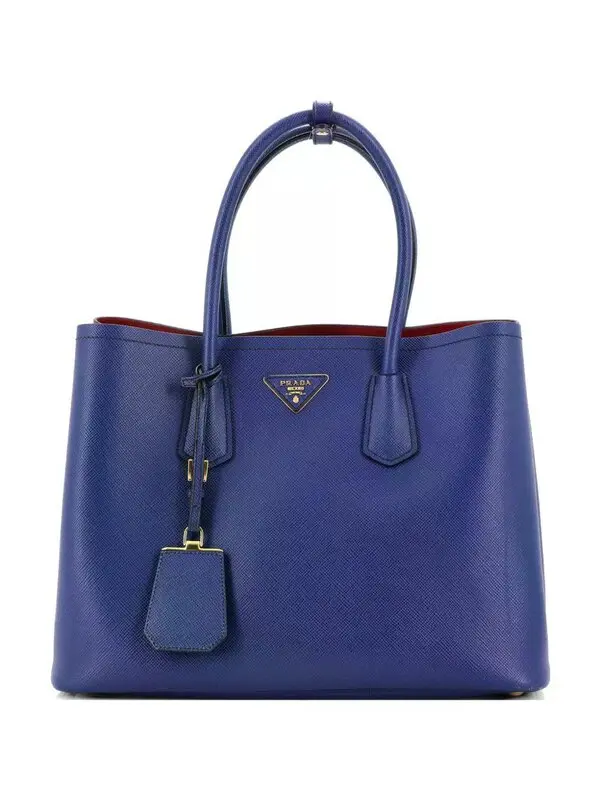 Prada Cuir Double Saffiano Leather Medium Tote Bag - Blue