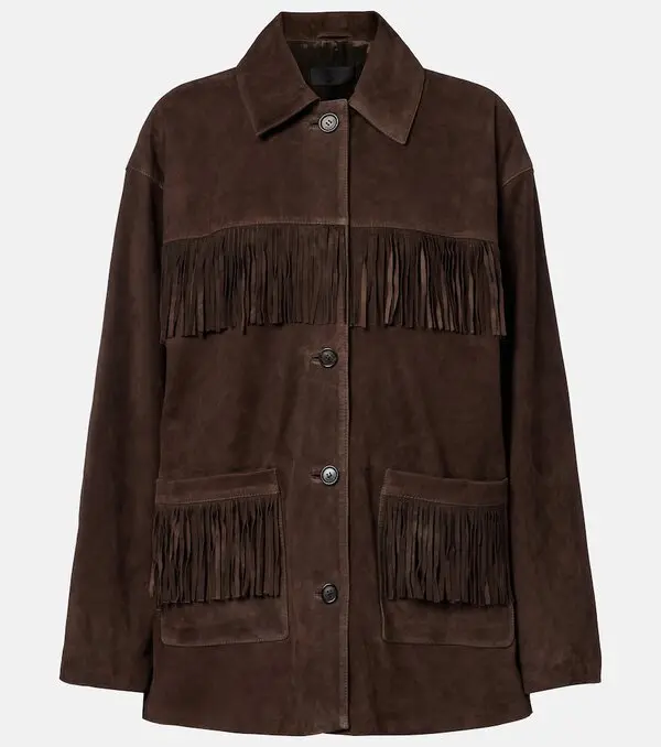 NILI LOTAN Foudre Fringed Suede Jacket - Brown