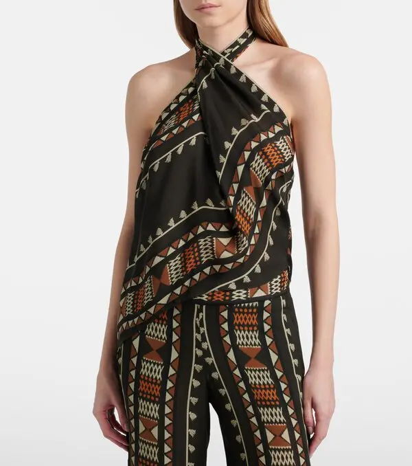 Johanna Ortiz Ancestral Printed Silk Georgette Top - Black