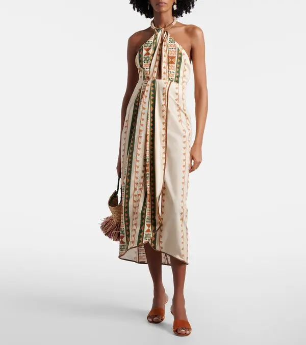 Johanna Ortiz Centro Del Cielo Printed Cotton Midi Dress - Beige