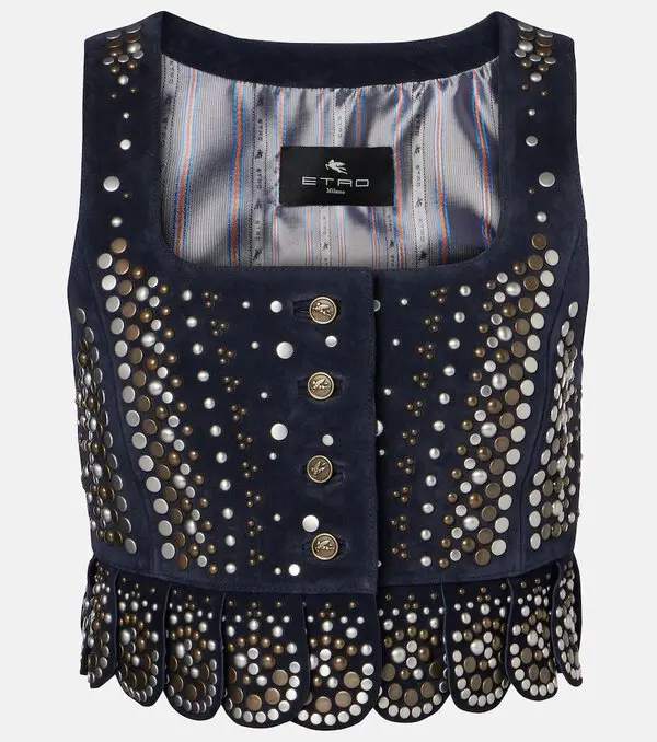 Etro Studded Suede Vest - Blue