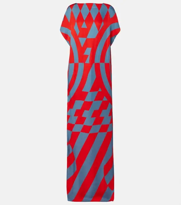 Dries Van Noten Printed Satin Maxi Dress - Red
