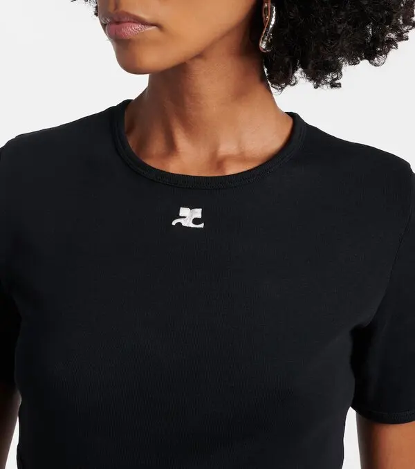 COURREGES Courrèges Logo Cutout Tie-back Crop Top - Black