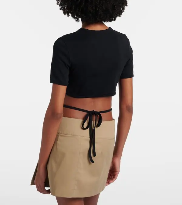 COURREGES Courrèges Logo Cutout Tie-back Crop Top - Black