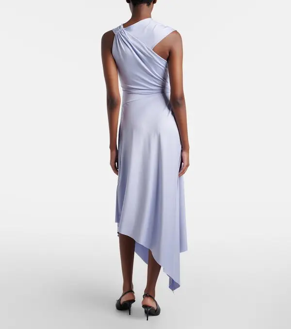 Victoria Beckham Asymmetric Gathered Jersey Midi Dress - Blue