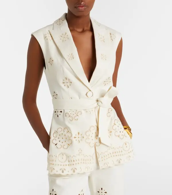 Veronica Beard Townes Eyelet Cotton Twill Vest - White
