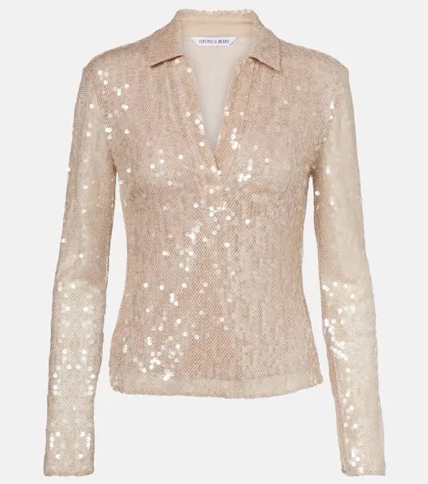 Veronica Beard Meryl Sequined Blouse - Beige