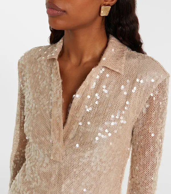 Veronica Beard Meryl Sequined Blouse - Beige