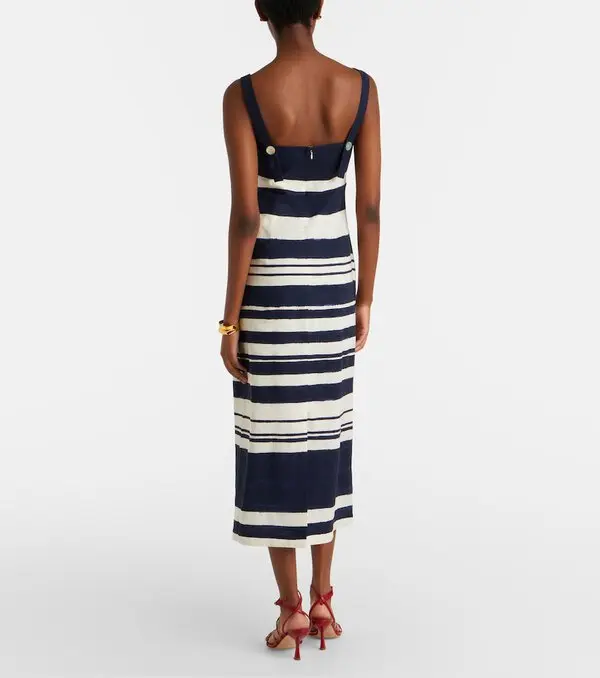 Veronica Beard Ella Striped Linen-blend Midi Dress - Blue