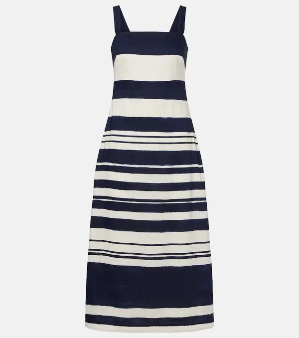 Veronica Beard Ella Striped Linen-blend Midi Dress - Blue