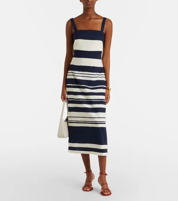 Veronica Beard Ella Striped Linen-blend Midi Dress - Blue