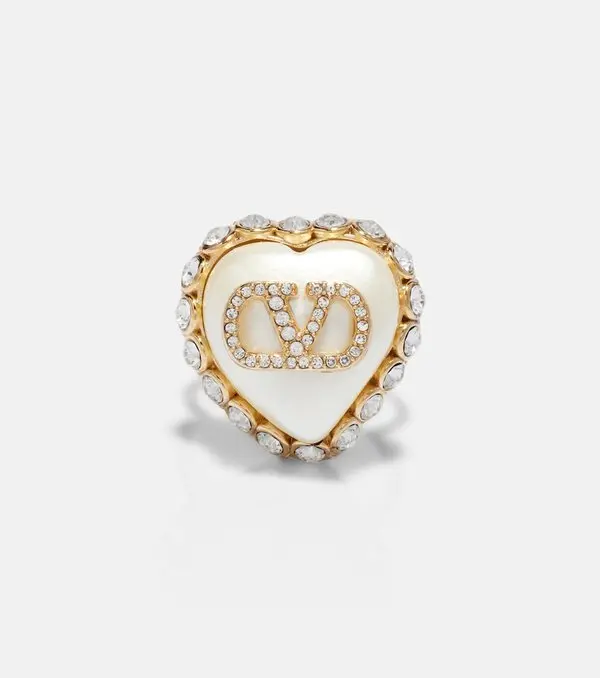 Valentino Garavani Vlogo Faux Pearl-embellished Ring - Gold