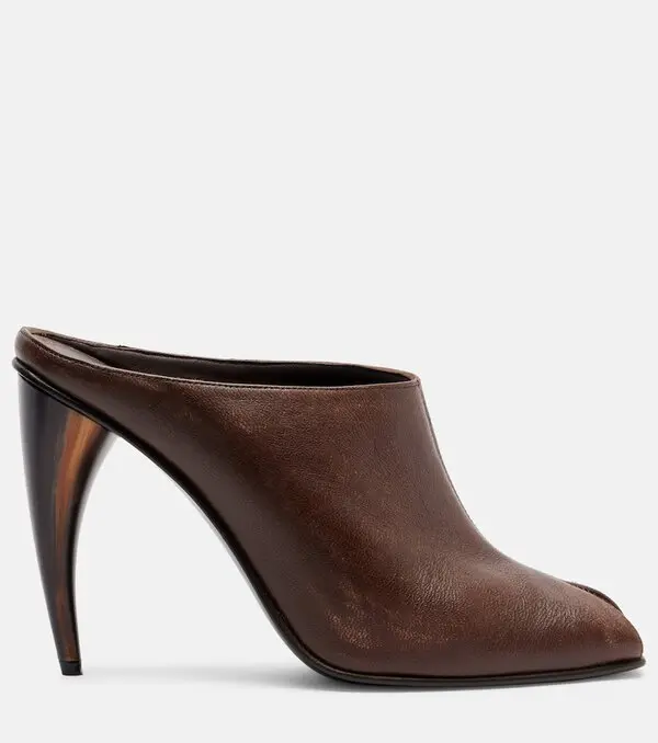 Alexander McQueen Horn Leather Mules - Brown