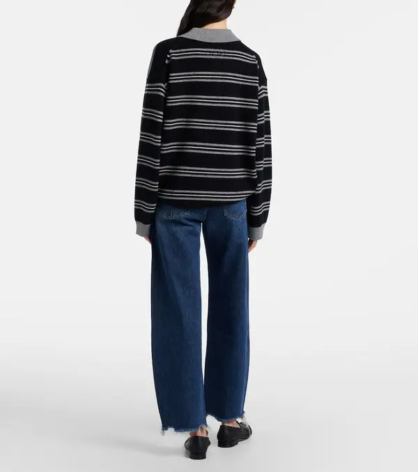 FRAME Bow Frayed Barrel-leg Jeans - Blue