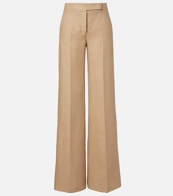 Max Mara Big Pleated Linen Wide-leg Pants - Beige