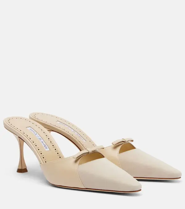 Manolo Blahnik Tapidpla Leather And Suede Mules - Beige