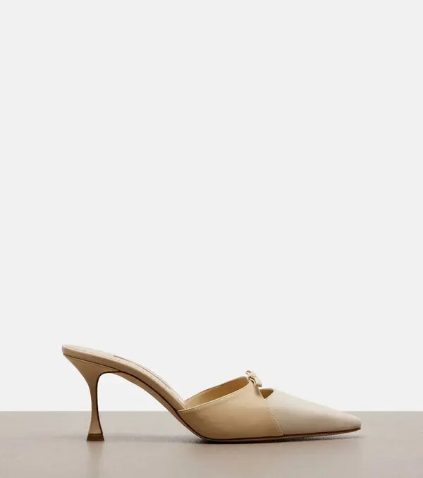 Manolo Blahnik Tapidpla Leather And Suede Mules - Beige