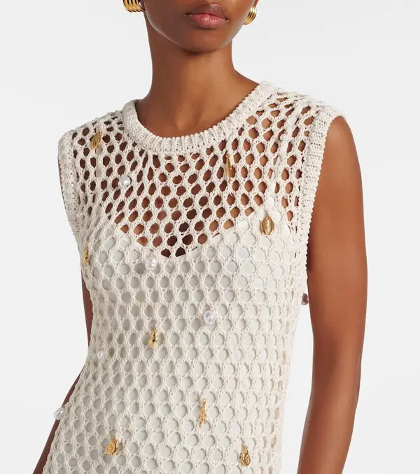 Simkhai Coralia Embellished Crochet Midi Dress - White