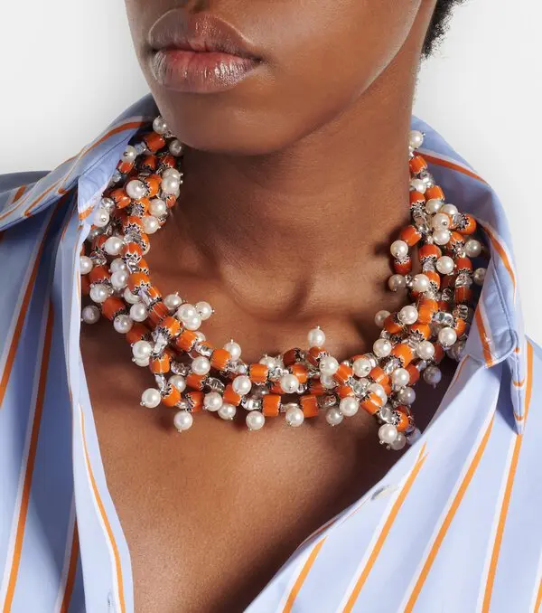 Dries Van Noten Embellished Beaded Necklace - Orange
