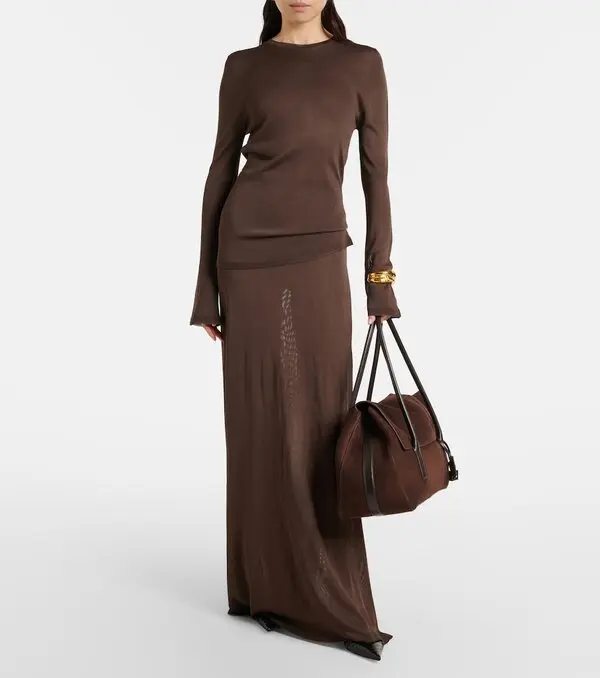 TOM FORD Large Suede Shoulder Bag - Brown