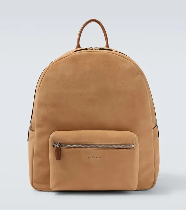 Kiton Leather-trimmed Suede Backpack - Beige