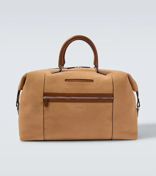 Kiton Leather-trimmed Suede Duffle Bag - Beige