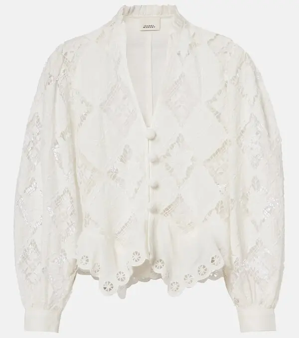 Isabel Marant Nina Broderie Anglaise Cotton And Linen Blouse - White