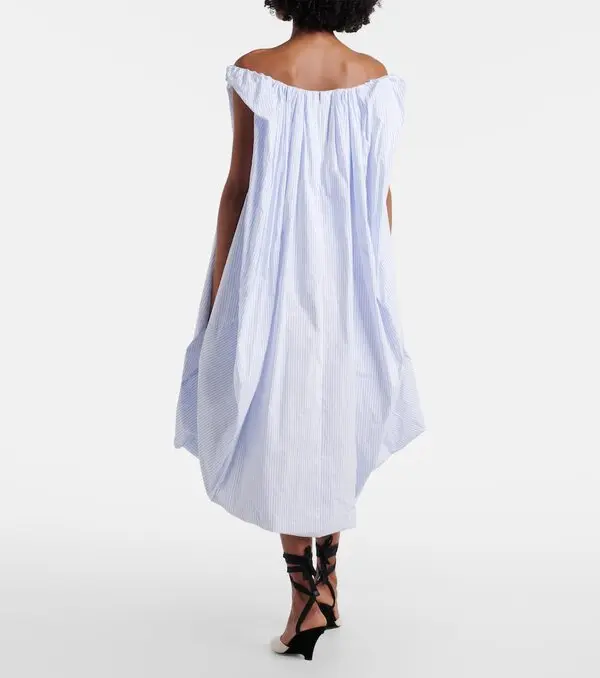 Jacquemus Lavande Gathered Striped Midi Dress - White