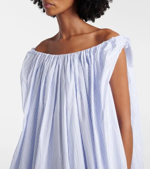 Jacquemus Lavande Gathered Striped Midi Dress - White