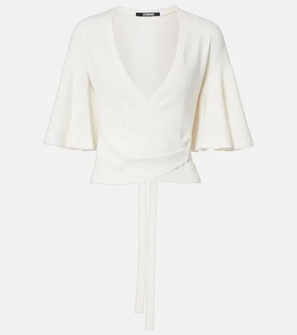 Jacquemus Paysan Knitted Jersey Wrap Top - White