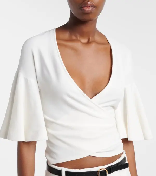 Jacquemus Knitted Jersey Wrap Top - White