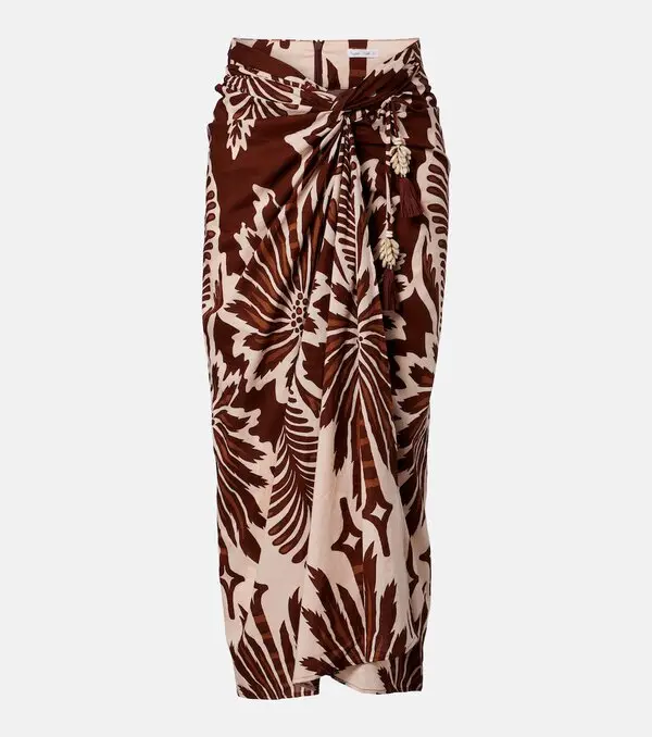 Poupette St Barth Uma Printed Cotton Midi Skirt - Brown