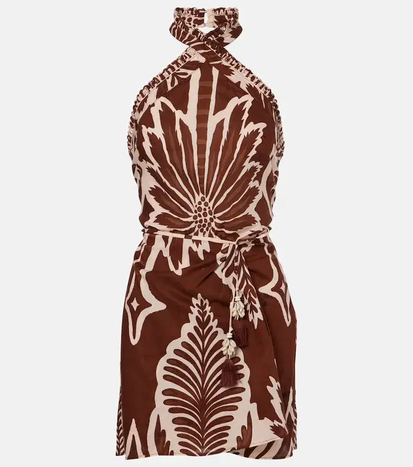 Poupette St Barth Manon Printed Cotton Minidress - Brown