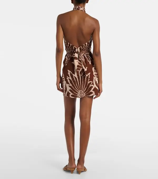 Poupette St Barth Manon Printed Cotton Mini Dress - Brown