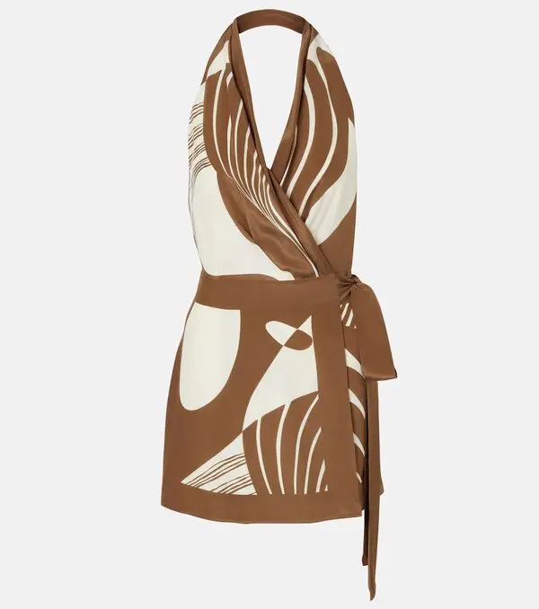 SIR. Almara Printed Silk Wrap Dress - Brown