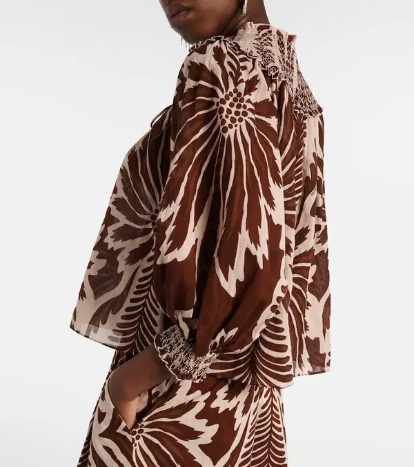 Poupette St Barth Ysee Printed Smocked Cotton Blouse