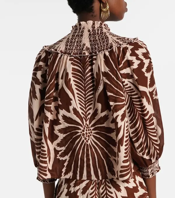 Poupette St Barth Ysee Printed Smocked Cotton Blouse