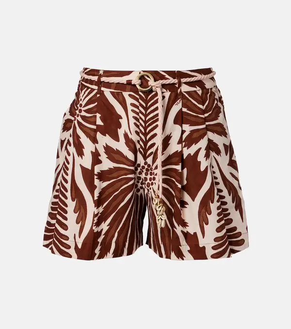 Poupette St Barth Chantal Printed Belted Cotton Shorts
