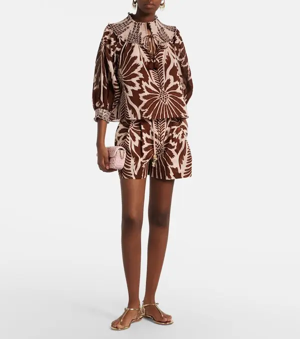 Poupette St Barth Chantal Printed Belted Cotton Shorts