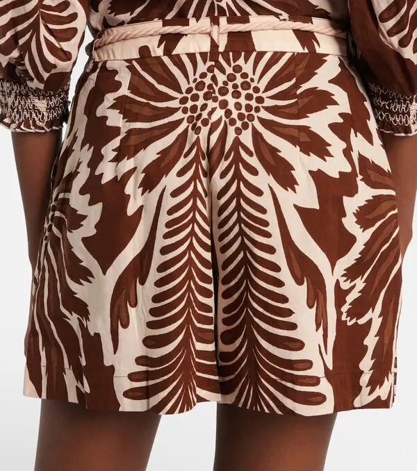 Poupette St Barth Chantal Printed Belted Cotton Shorts